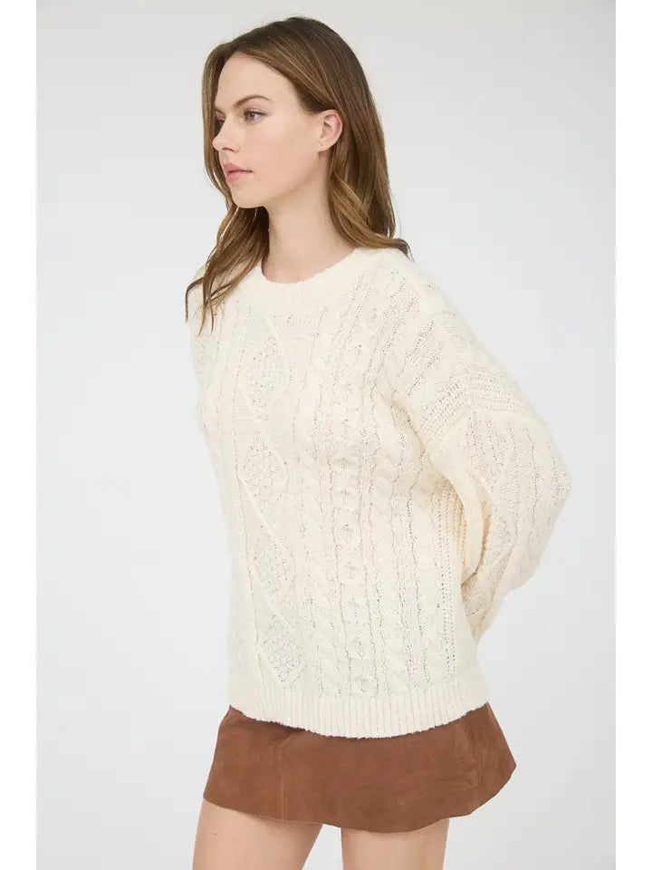 Nora Crew Cable Knit Sweater – Aur Society